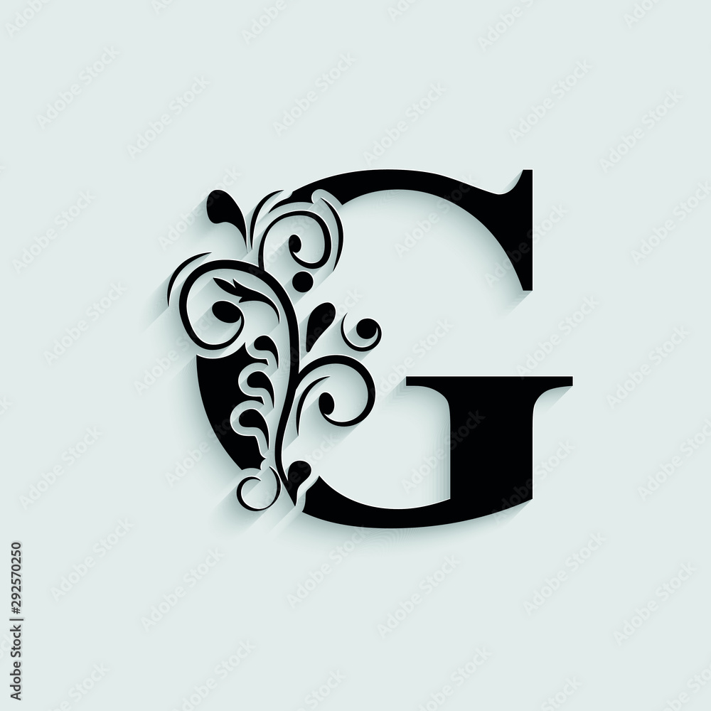 letter G. Black flower alphabet. Beautiful capital letters. Stock ...