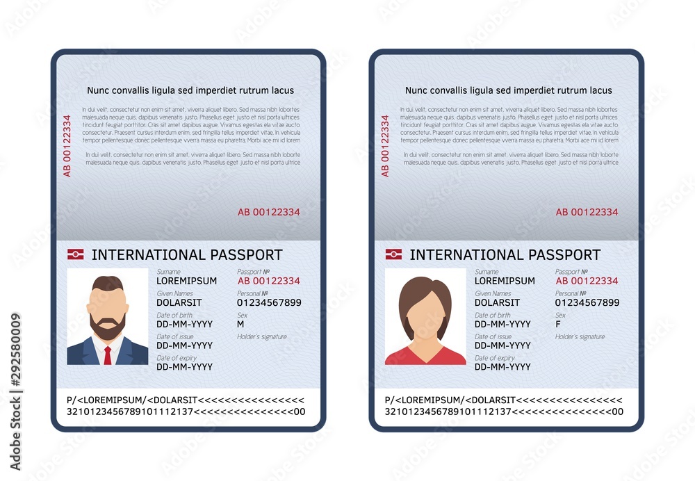 Open international passports. Id blank male and female document photo ...