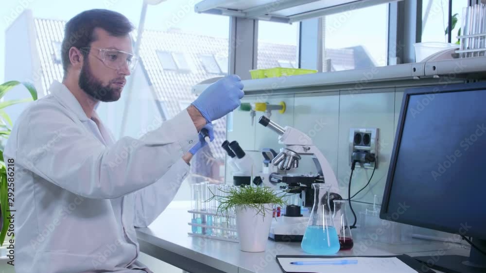 Scientist working in lab. Doctor making microbiology research ...