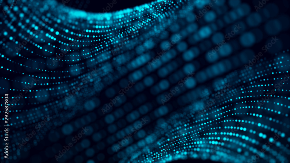 Abstract background with the movement of luminous particles. Digital ...