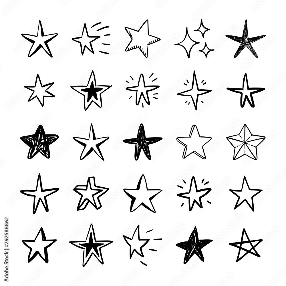 Star doodles collection. Set of hand drawn stars. Vector art ...