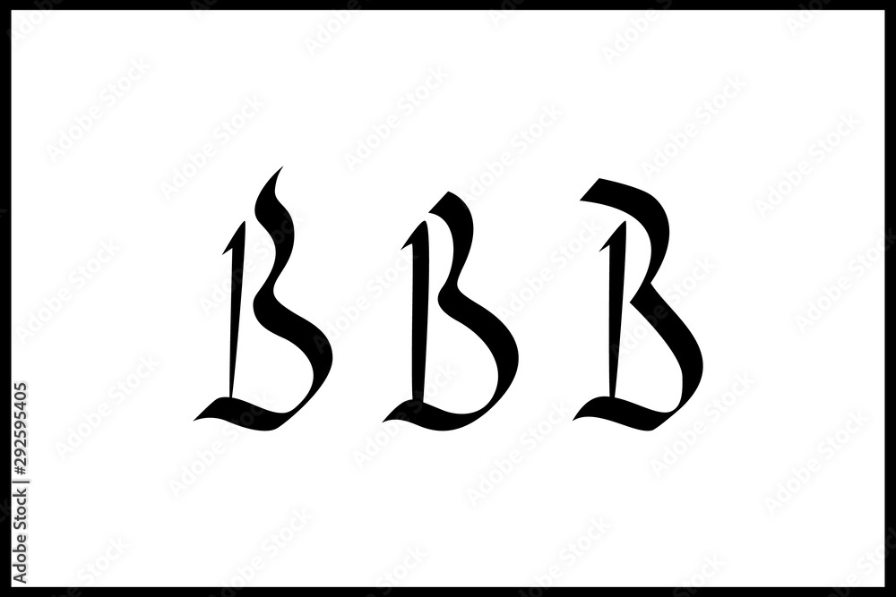 Roman rustic calligraphy font, capitals. B letter. Vector black letters ...