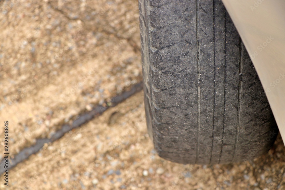 Worn out tyre concept. Danger of using a worn out tyre with very little ...