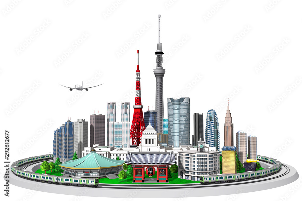 Tokyo white background surrounded by train in 3d rendering Stock ...