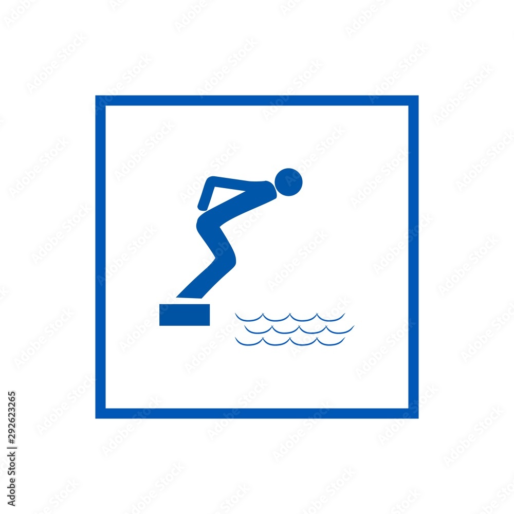 Place for jumping in water. Safety dive. Sign safeness on beach, in ...