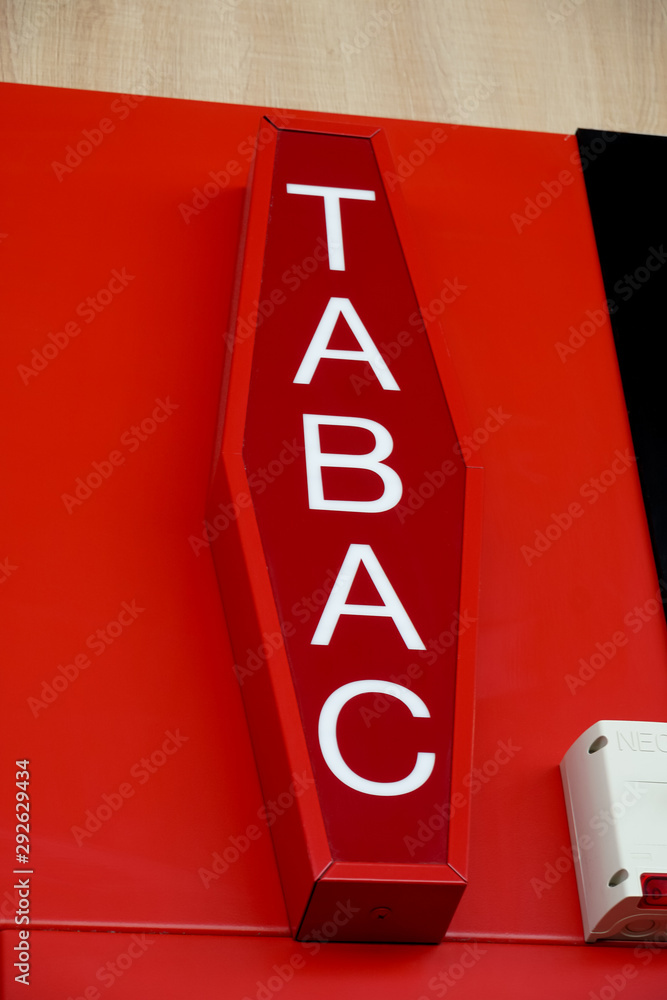 Tobacco shop sign with the text "Tabac" (Tobacco in French) in Paris ...