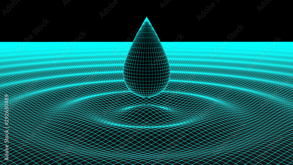The grid of a drop and rippled surface. 3D Illustration. Stock ...
