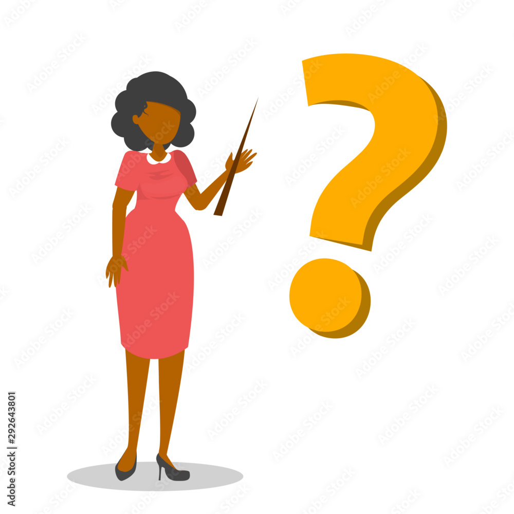 Female teacher and big question mark vector isolated Stock Vector ...
