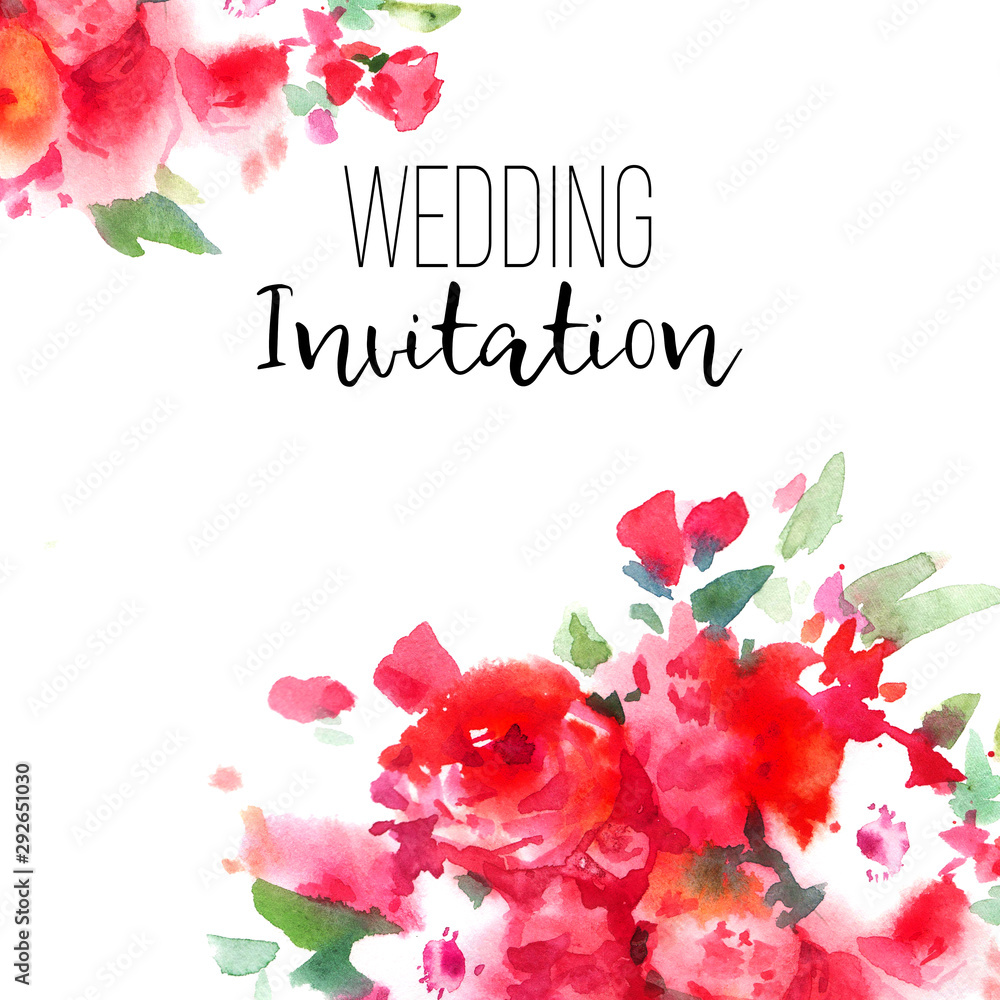 Pink Rose flowers corner background. Watercolor design template for ...