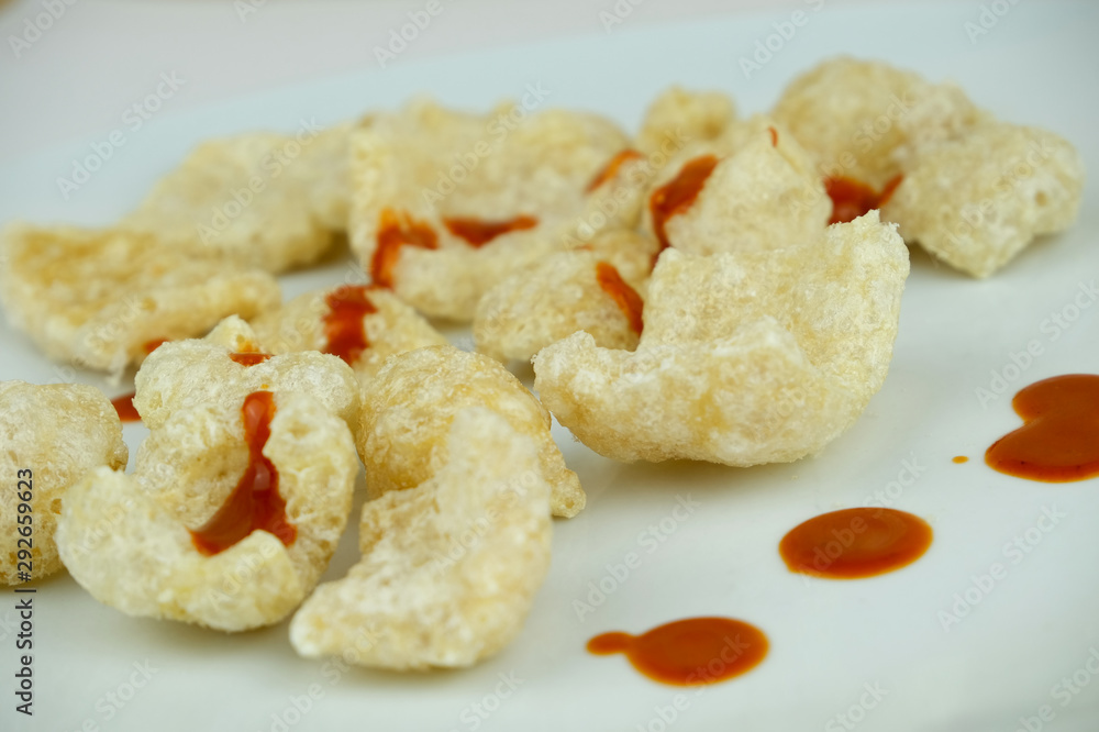 Crispy Pork Skin , Pork rinds also known as chicharrones sprinkledd ...