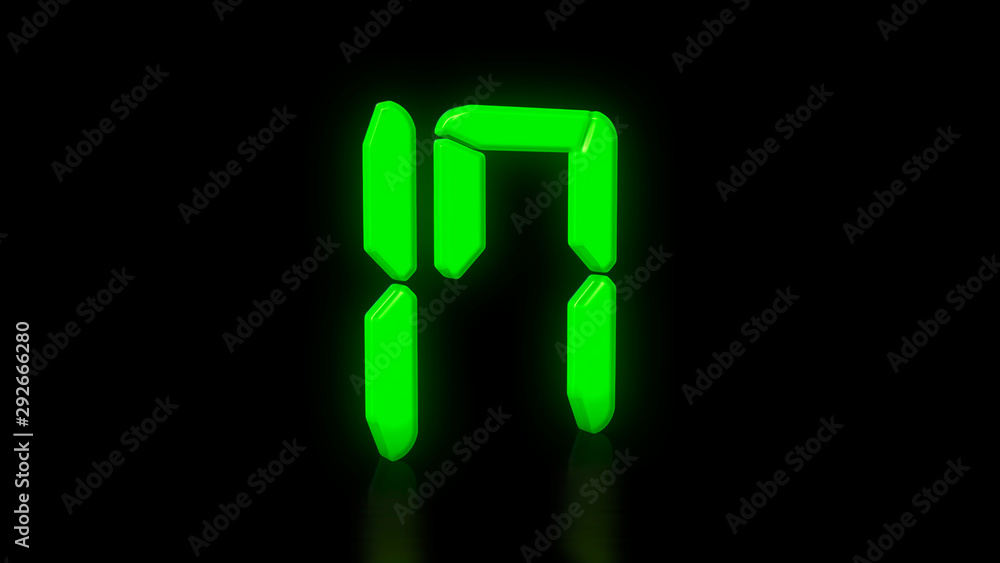 Green LED 17 on black background with reflection Stock Illustration ...