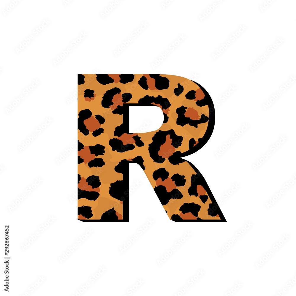 Vector capital letter R with wild leopard skin print isolated on white ...