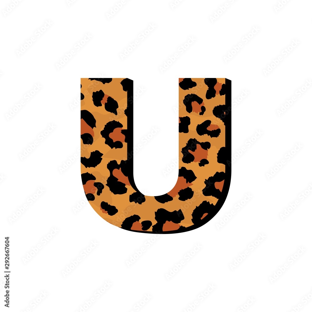 Vector capital letter U with wild leopard skin print isolated on white ...
