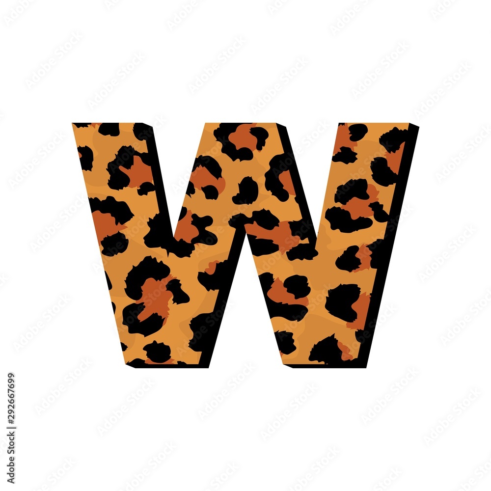 Vector capital letter W with wild leopard skin print isolated on white ...
