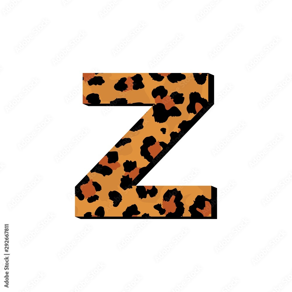 Vector capital letter Z with wild leopard skin print isolated on white ...