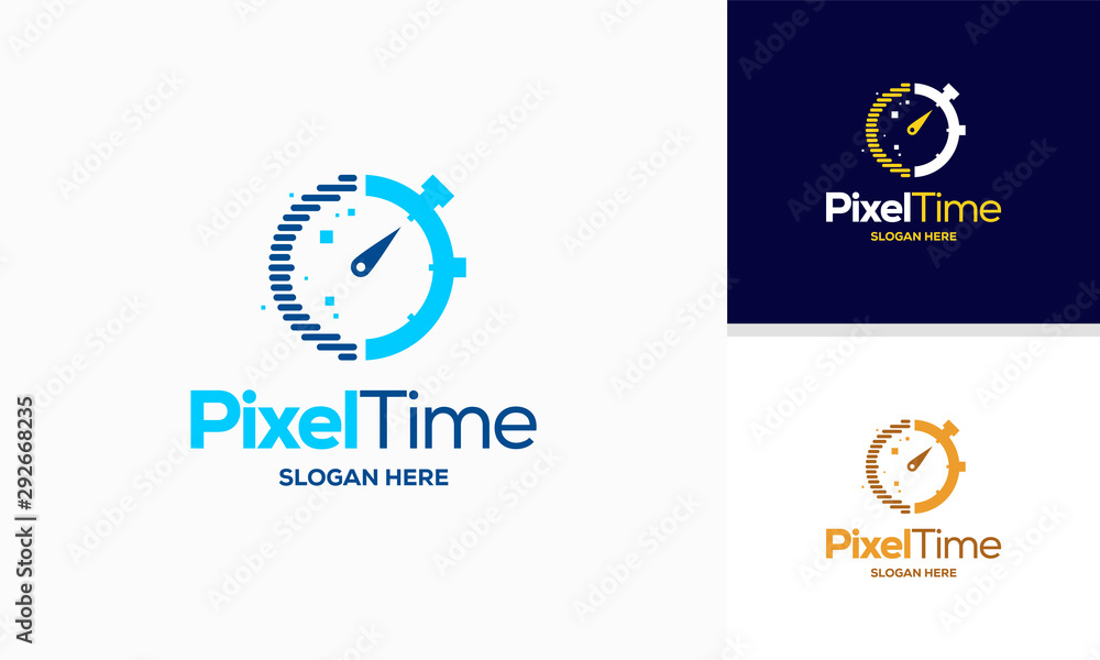 Vetor de Pixel Time Logo designs concept vector, Technology Stopwatch ...