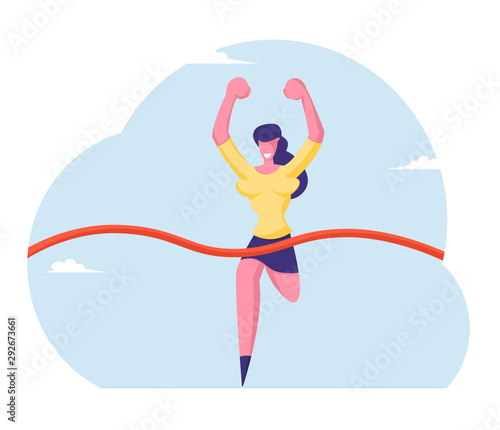 Cheerful Business Woman Crossing Finish Line at Running Track with ...