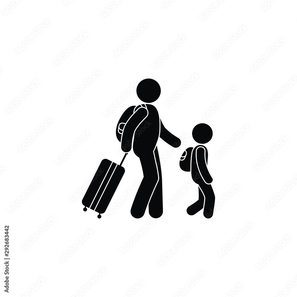 travel people icon, adult and child tourists, travelers pictograms, set ...