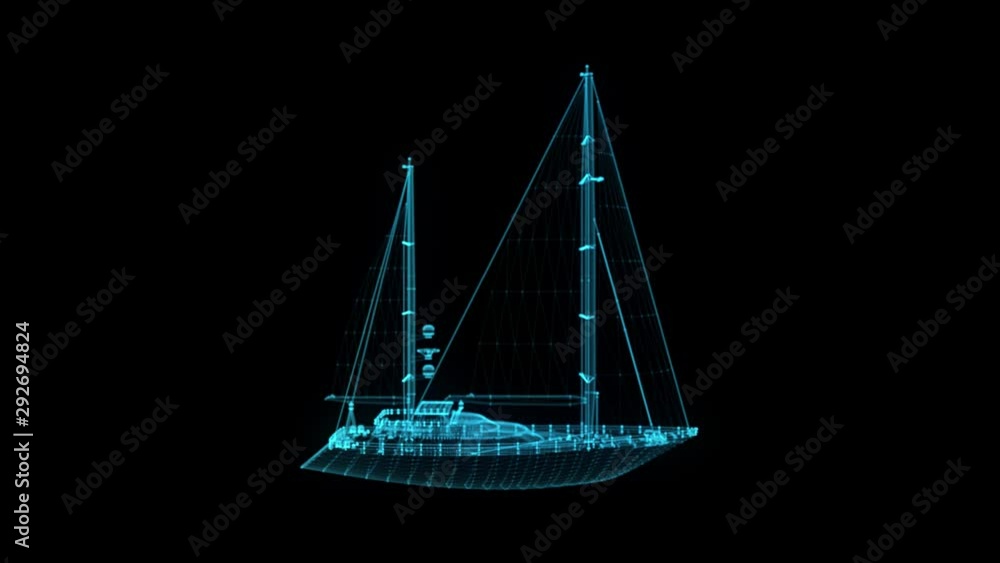 Ship, pleasure boat, speed boat, vessel. Glow points and line formation ...