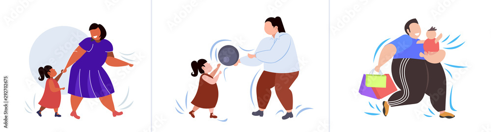 set fat obese people in different poses overweight mix race male female ...