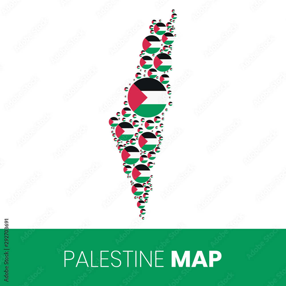 Palestine map filled with flag-shaped circles, Palestine map with flag ...