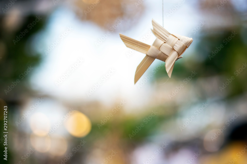The fish mobile was made from weaving of the palm leaf. Thai ...