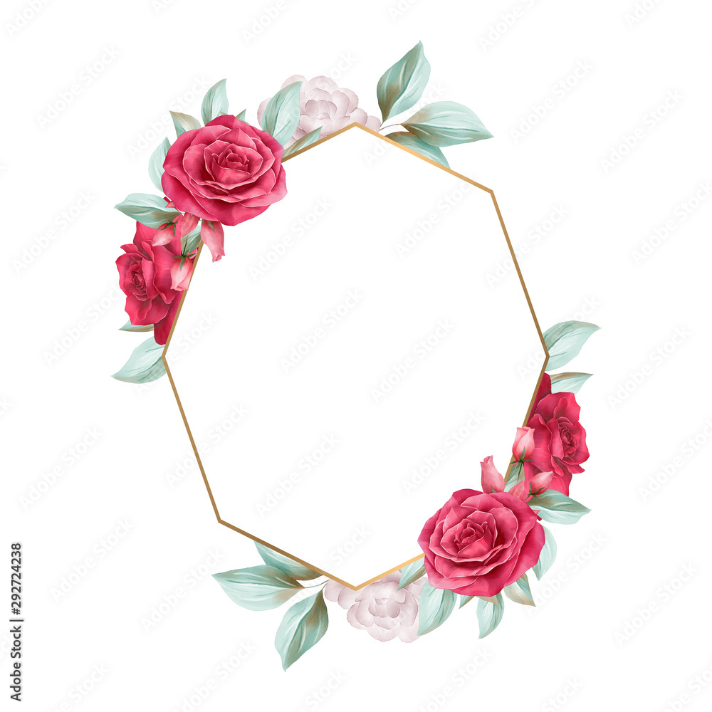 Red and peach watercolor flowers frame for wedding or greeting card ...