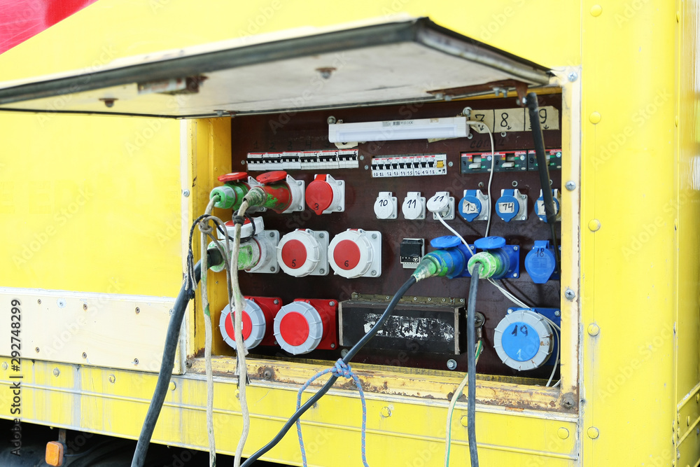 switchboard with connectors and cables Stock Photo | Adobe Stock