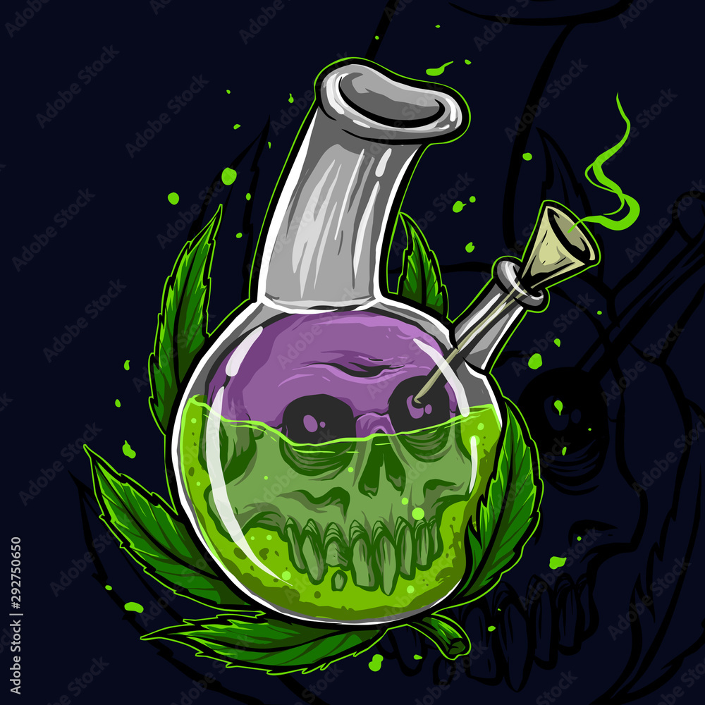 illustration of a bottle and bong of marijuana Stock Vector | Adobe Stock