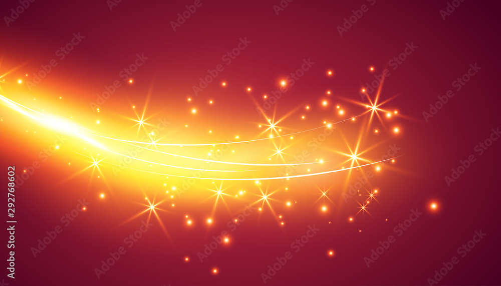 Light line gold swirl effect. Vector glitter light fire flare trace ...