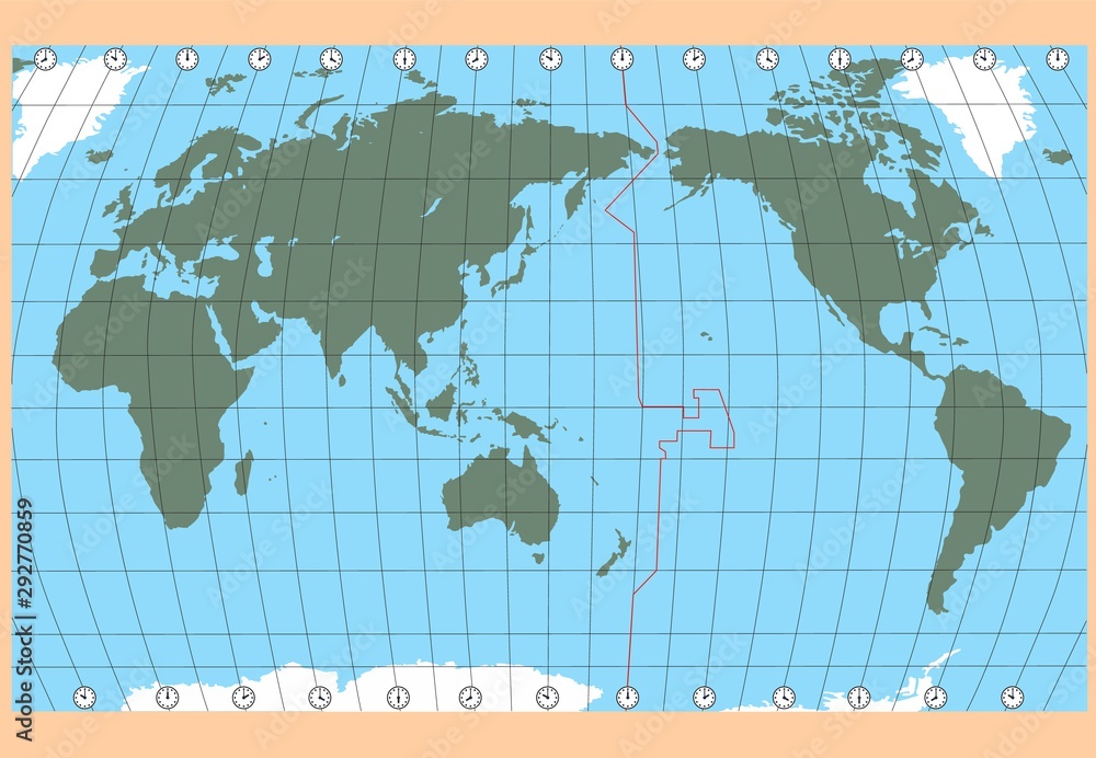 Vector map of the world. Oceans and continents on a flat projection ...