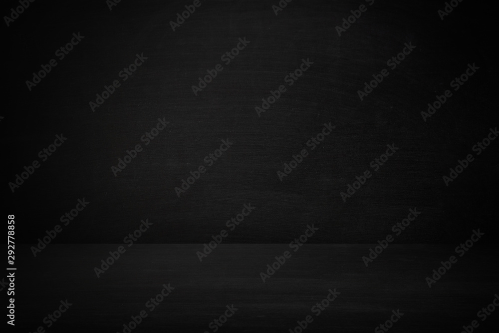 blackboard and chalkboard of classroom wall with blank floor, black ...
