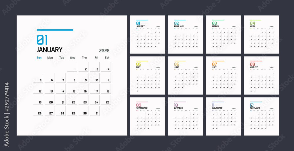 Modern minimal Calendar Planner Template for 2020. Vector design ...