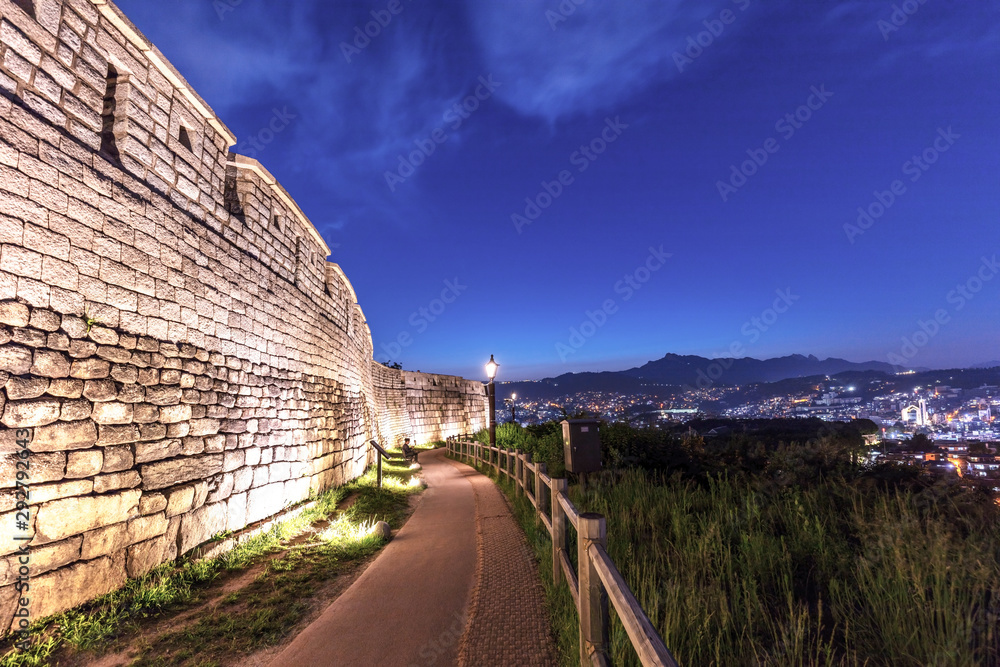 Naksan Park at night with Ancient Walls in Seoul South Korea Stock ...