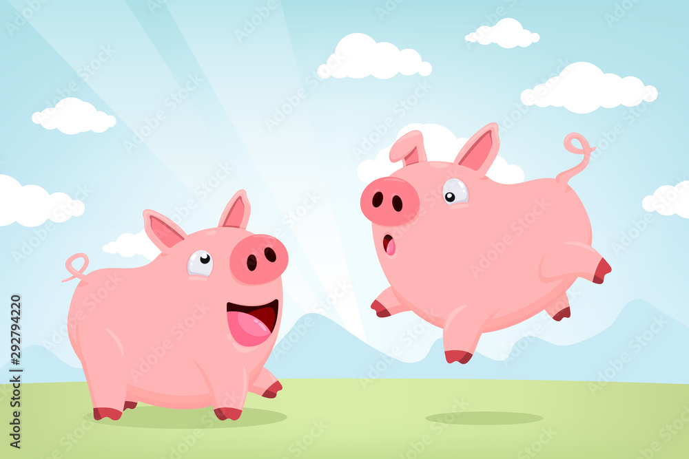 vector cartoon of two pigs Stock Vector | Adobe Stock