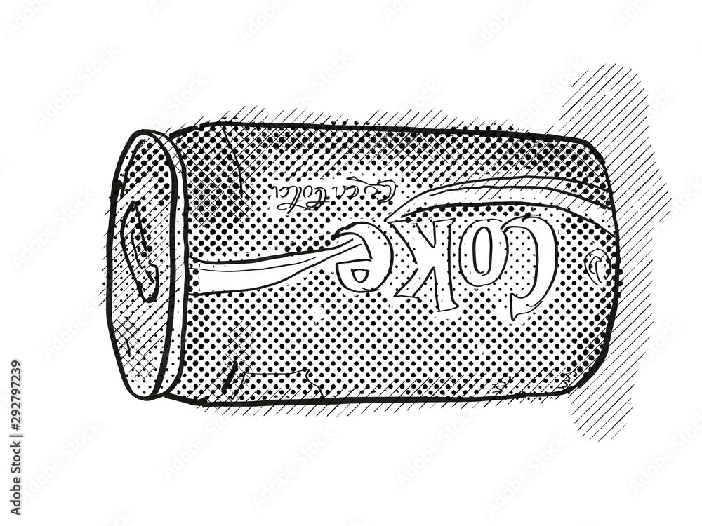 Vintage Coke or Coca-Cola in a can Cartoon Retro Drawing Stock ...