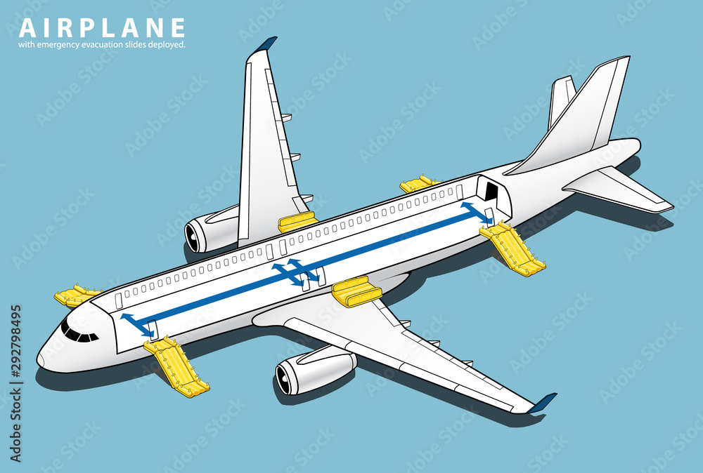 Isometric Plane Crash Airplane Slide . Airbus Window Rescue. emergency ...