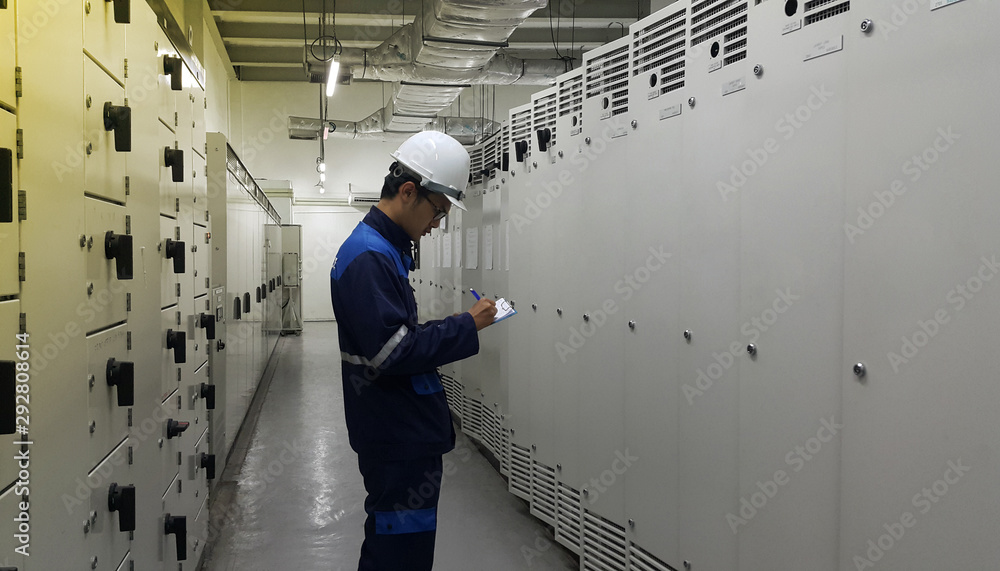 Electrician cut off electrical system and lock out for safety working ...