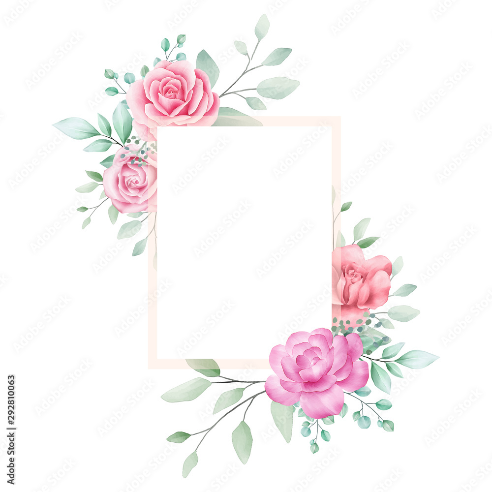 Soft peach watercolor flowers frame for wedding or greeting card ...