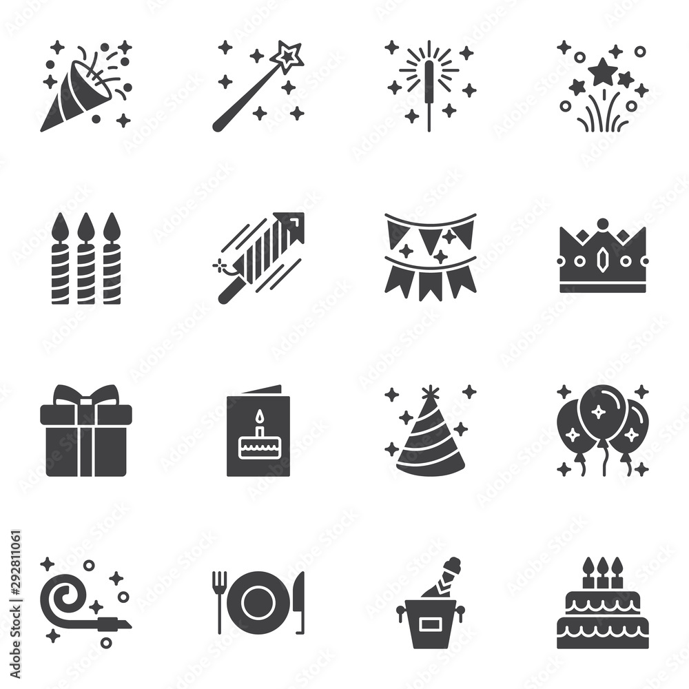 Party decoration vector icons set, modern solid symbol collection ...