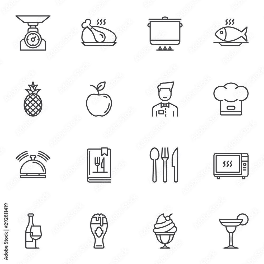 Restaurant line icons set. linear style symbols collection, outline ...