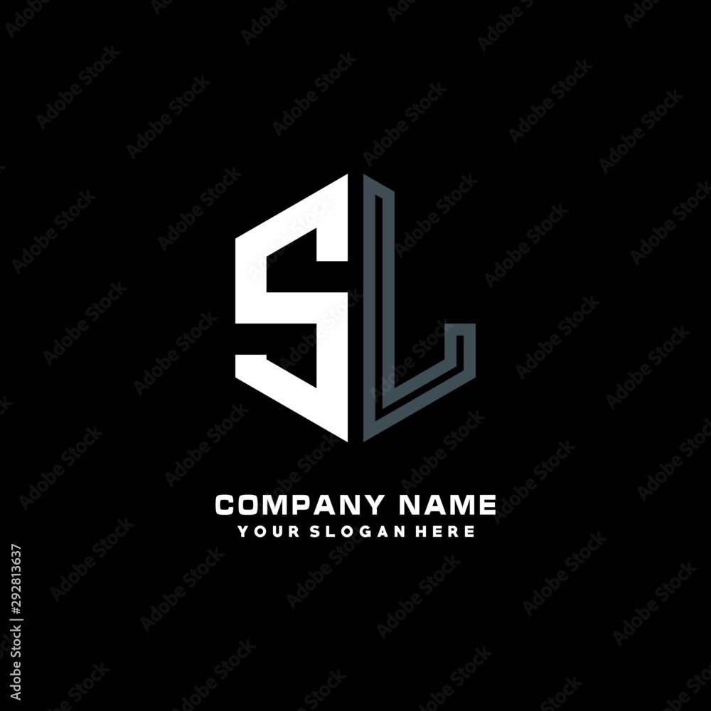 Initial letter SL minimalist line art hexagon shape logo. color blue ...