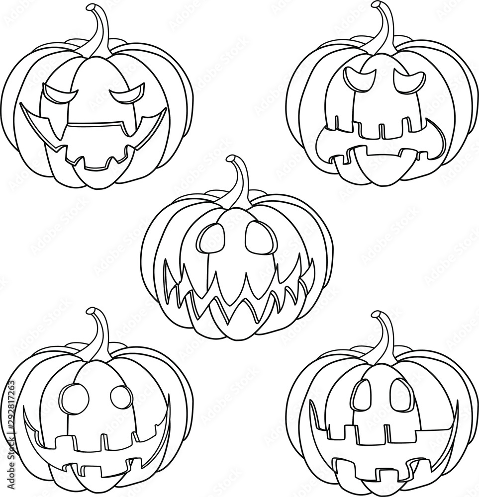 Coloring page with scary Halloween pumpkins for anti stress book ...