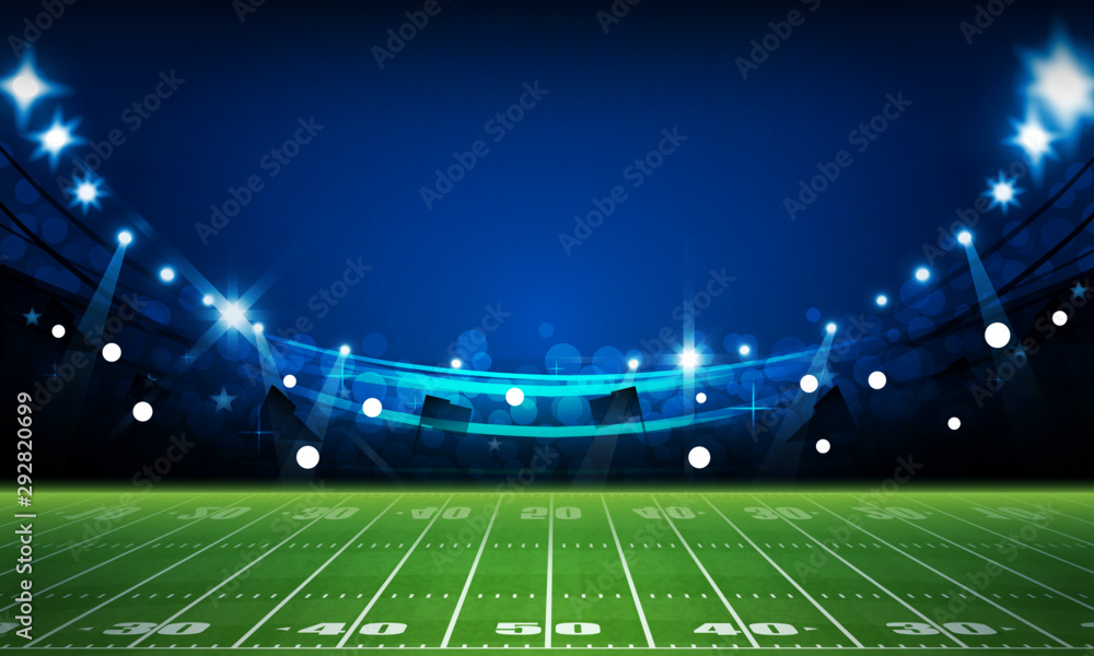 American football arena field with bright stadium lights design. Battle ...