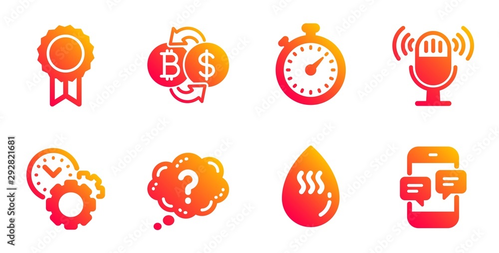 Microphone, Reward and Time management line icons set. Bitcoin exchange ...