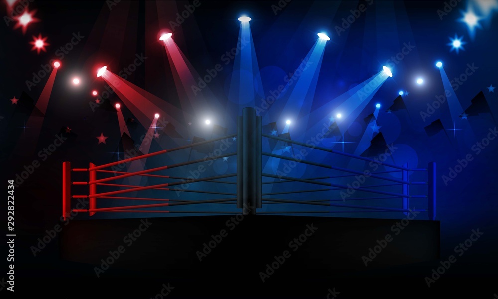 Boxing ring arena and spotlight floodlights vector design. Vector ...