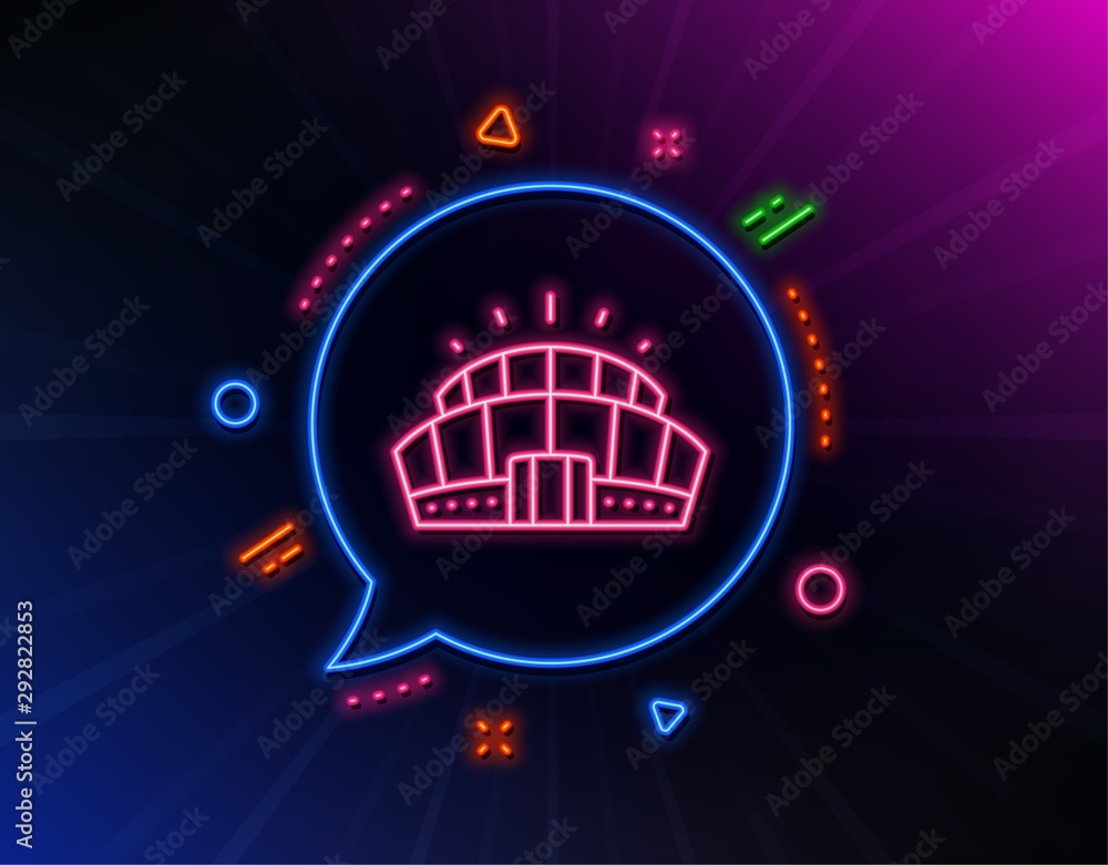 Arena stadium line icon. Neon laser lights. Competition building sign ...