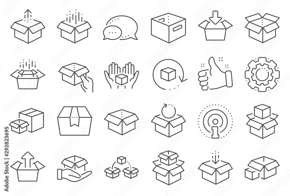 Box line icons. Package, delivery boxes, cargo box. Cargo distribution ...