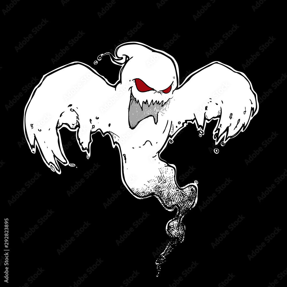 Halloween Comic Icons - Scary Ghost with Red Eyes - Black n White Stock ...