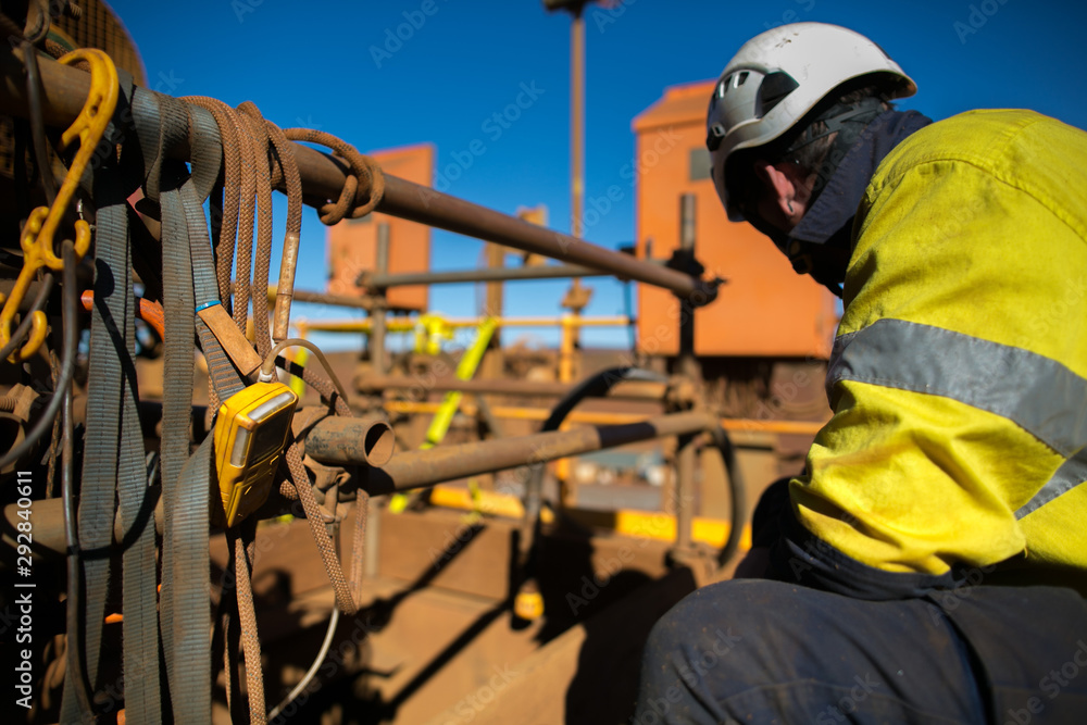 Gas test atmosphere detector with certified trained worker wearing ...